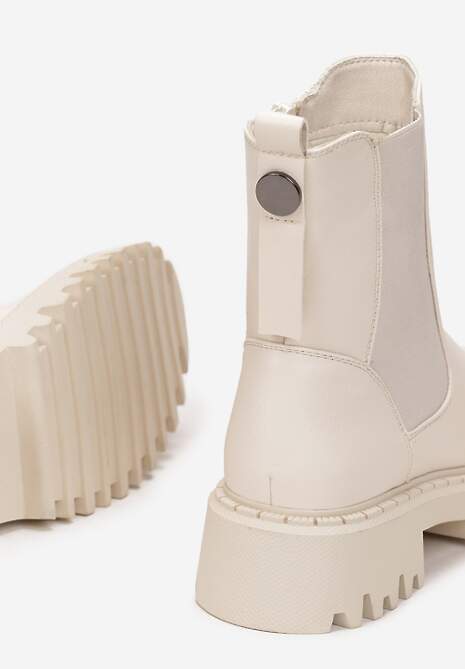 Beżowe Botki na Grubej Podeszwie Periboea - Renee