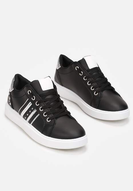 Czarne Wiązane Sneakersy z Nitami i Przeszyciami Toott - Renee