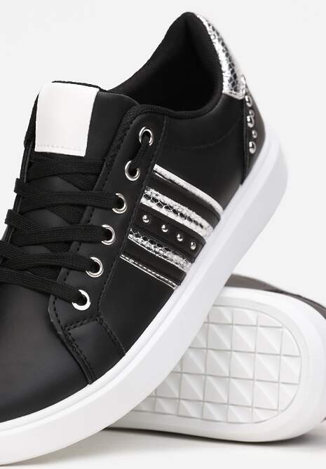 Czarne Wiązane Sneakersy z Nitami i Przeszyciami Toott - Renee
