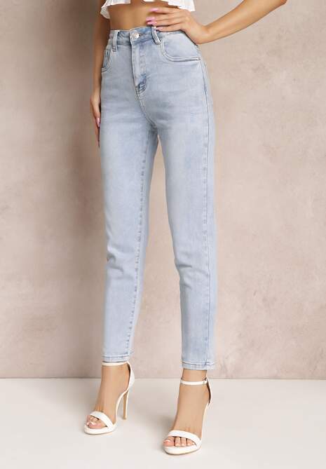 Niebieskie Jeansy z Prostymi Nogawkami z Przetarciami Avorie - Renee