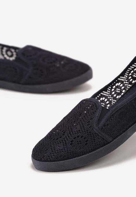 Granatowe Wsuwane Balerinki z Ażurową Cholewką Zeresa - Renee