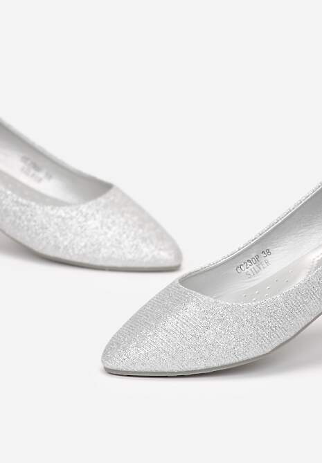 Srebrne Płaskie Balerinki Ozdobione Brokatem Kinlynn - Renee