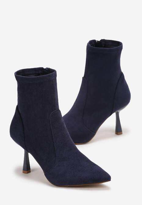 Botine Elegante Bleumarin pe Toc Stiletto din Imitatie de Camoscio Muri ...