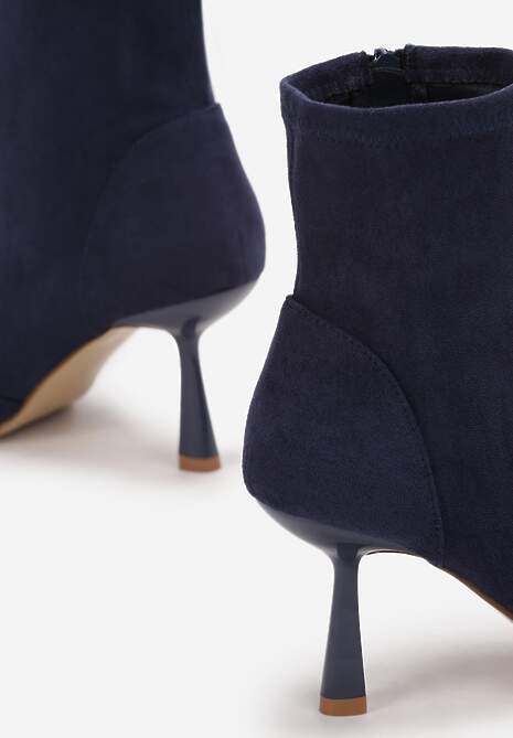 Botine Elegante Bleumarin pe Toc Stiletto din Imitatie de Camoscio Muri ...