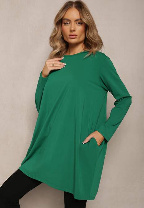 Zielona Bluzka Tunika Oversize z Długimi Rękawami Sabrianna - Renee
