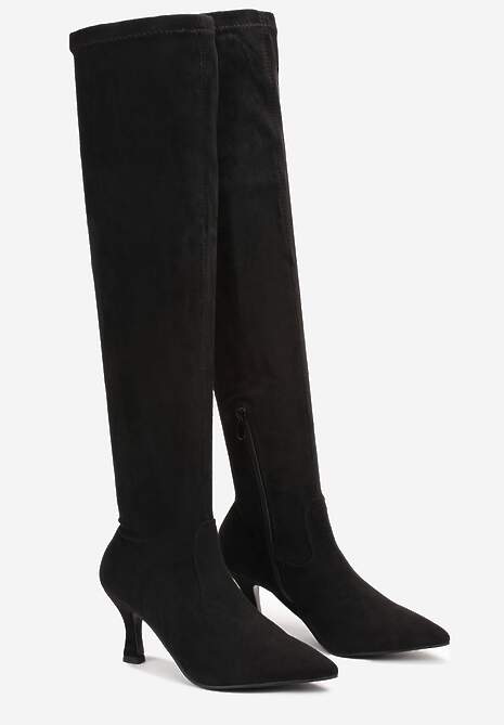 Czarne Kozaki z Dopasowaną Cholewką na Klepsydrowym Słupku Viera - Renee