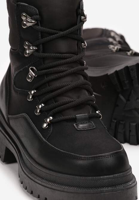 Czarne Płaskie Traperki za Kostkę z Protektorem i Przeszyciami na ...