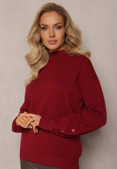 Bordowy Golf ze Ściągaczami i Ozdobnymi Guzikami Dansale - Renee