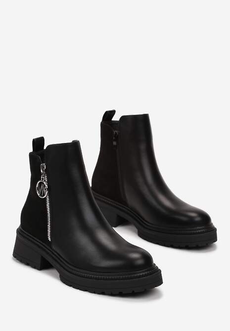 Czarne Botki Sztyblety z Suwakiem Facore - Renee