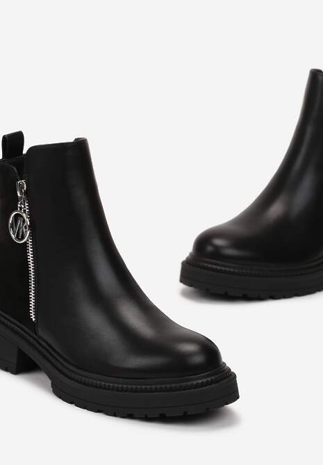 Czarne Botki Sztyblety z Suwakiem Facore - Renee