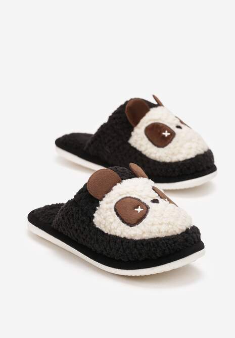 Czarne Kapcie z Naszywką Misia Aginner - Renee