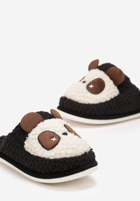 Czarne Kapcie z Naszywką Misia Aginner - Renee