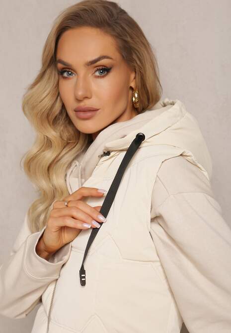 Jasnobeżowa Kamizelka z Szerokim Pikowaniem o Długim Fasonie Hanesia ...