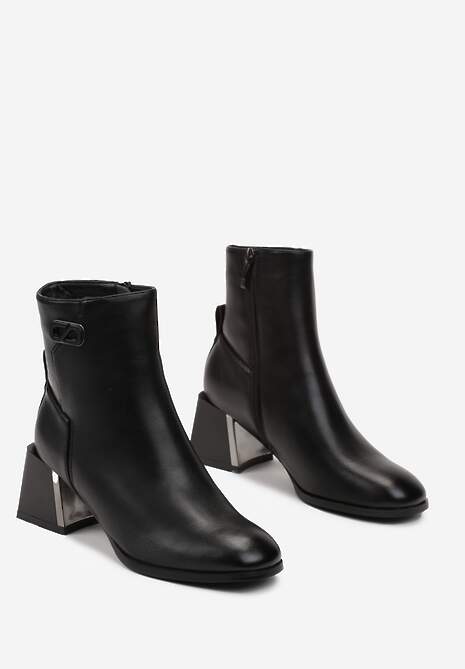 Czarne Botki na Geometrycznym Słupku z Kwadratowym Noskiem Valenya - Renee