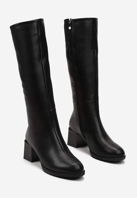 Czarne Kozaki Przed Kolano z Ekoskóry na Niskim Słupku Vorelia - Renee