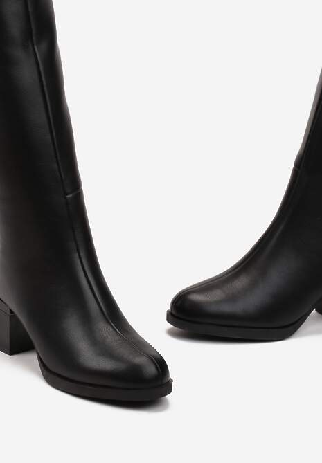 Czarne Kozaki Przed Kolano z Ekoskóry na Niskim Słupku Vorelia - Renee