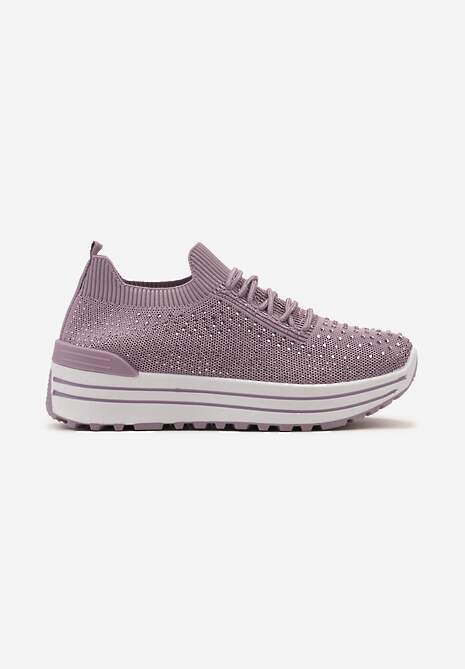 Fioletowe Wsuwane Sneakersy z Cyrkoniami na Grubej Podeszwie z ...