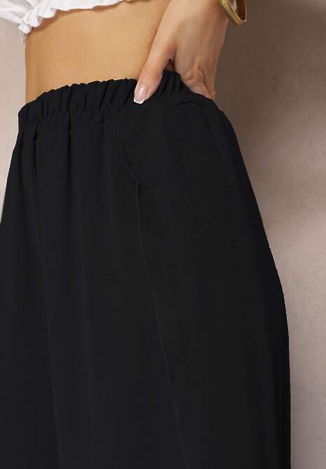 Czarne Luźne Spodnie z Rozcięciami na Boku Nogawek High Waist Voleri ...