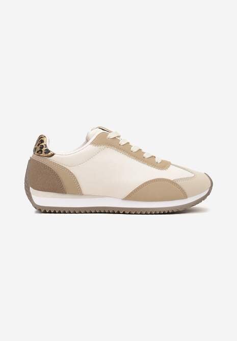 Beżowo-Brązowe Sneakersy na Płaskiej Podeszwie z Geometrycznym Motywem ...