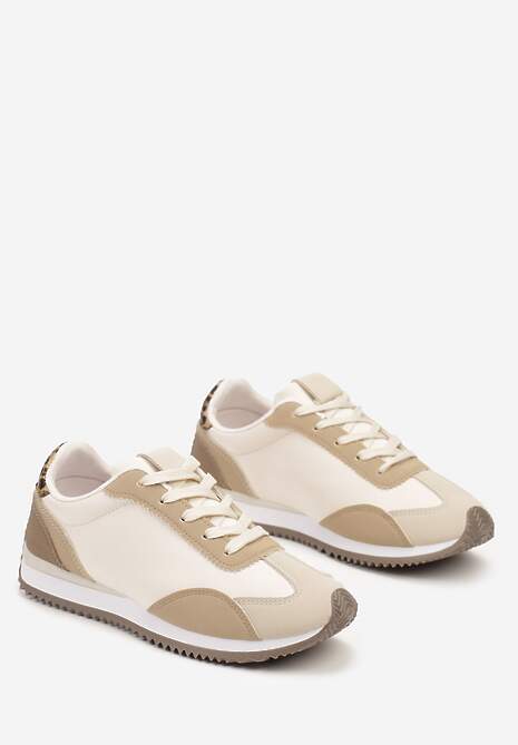 Beżowo-Brązowe Sneakersy na Płaskiej Podeszwie z Geometrycznym Motywem ...