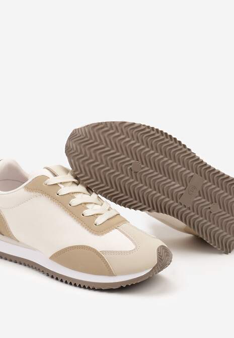 Beżowo-Brązowe Sneakersy na Płaskiej Podeszwie z Geometrycznym Motywem ...