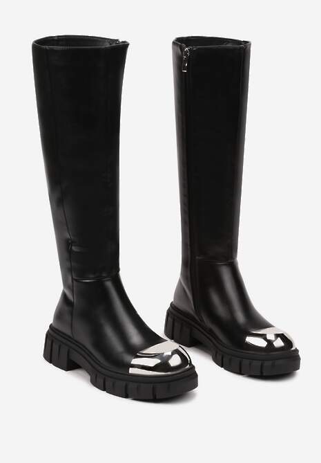 Czarne Kozaki z Ozdobnym Metalicznym Noskiem Meritha - Renee