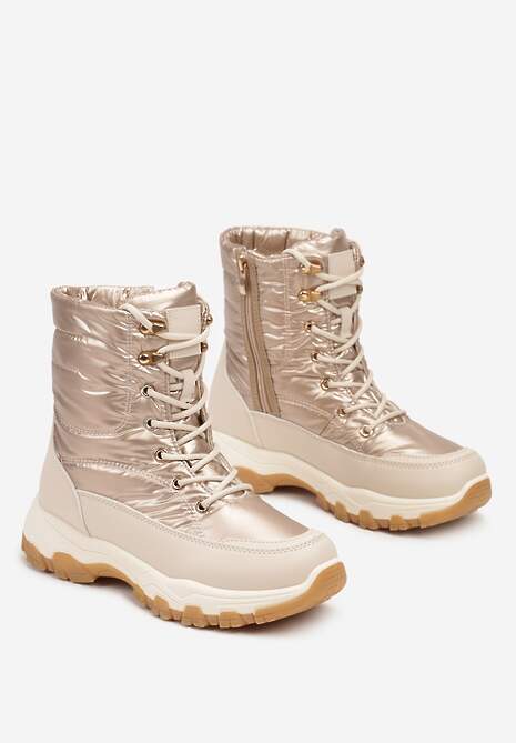 Szampańskie Pikowane Śniegowce Metaliczne na Tłoczonej Podeszwie ...