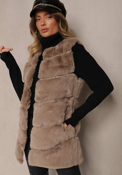 Beżowa Futrzana Kamizelka Afeth - Renee