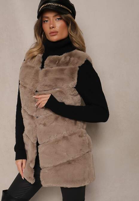 Beżowa Futrzana Kamizelka Afeth - Renee