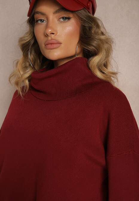 Bordowy Golf z Wełną i Bawełną Ozdobiony Rozcięciami Ilarine - Renee