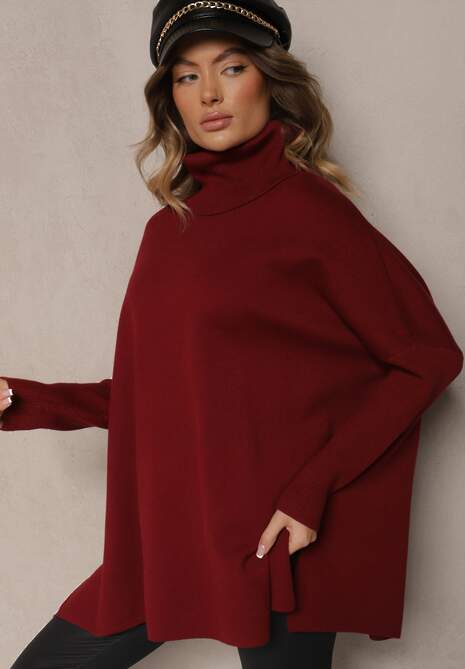 Bordowy Golf z Wełną i Bawełną w Stylu Nietoperza Vilanae - Renee