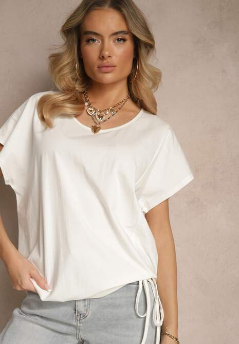 Biały Bawełniany T-shirt w Stylu Oversize z Rękawami Nietoperz Alolia ...