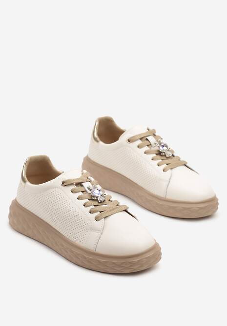 Beżowe Skórzane Sneakersy Typu Klasyczne Tenisówki Sondria - Renee