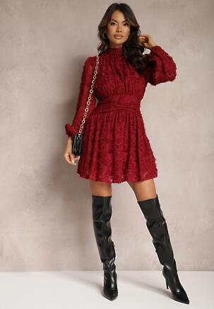 Zielona Koronkowa Sukienka Mini z Gumką w Pasie Netta - Renee