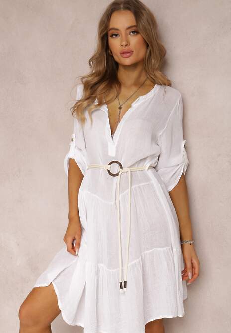 Biała Sukienka Z Paskiem Kimokea - Renee