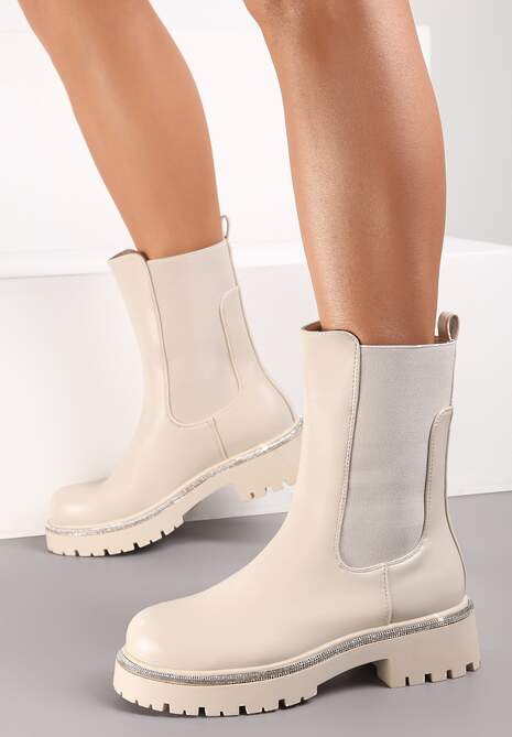 Beżowe Botki Sztyblety Perare - Renee