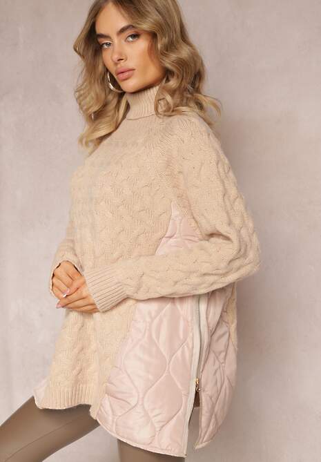 Beżowy Golf Oversize z Wiskozy z Pikowaną Wstawką Hillard - Renee