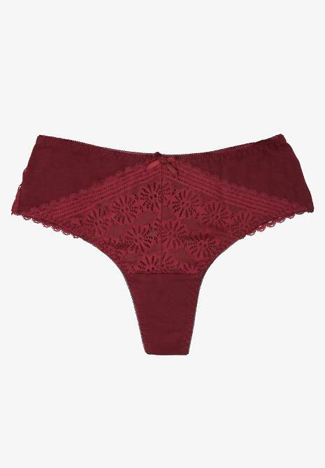 Bordowe Majtki Stringi Zdobione Koronką i Kokardką Teelioma - Renee