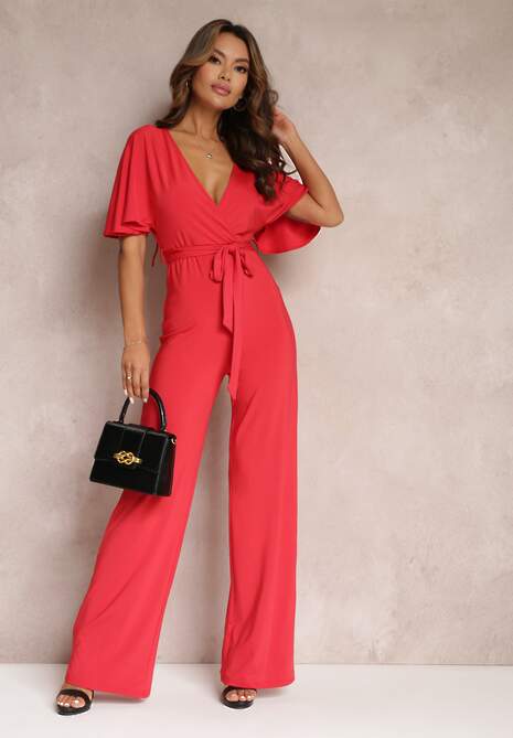 Salopeta Lungă Roșie cu Legare și Decolteu Adânc în V Sumya - Renee