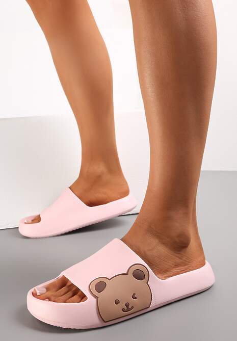 Różowe Basenowe Klapki Piankowe z Ozdobą Misia Kimble - Renee