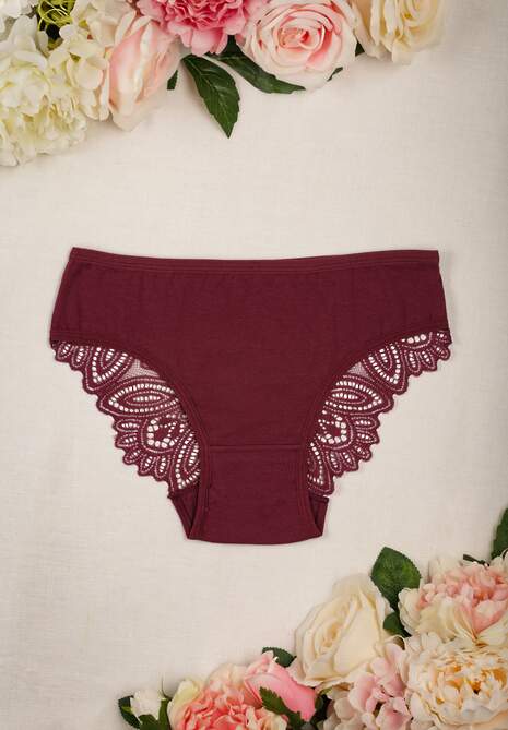 Bordowe Majtki Figi Ozdobione Koronką z Tyłu Ryth - Renee