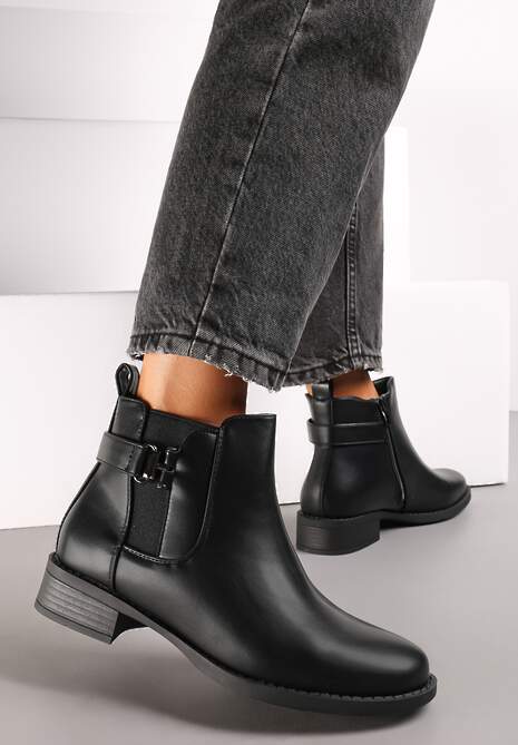 Czarne Botki Sztyblety z Klamrą Reida - Renee