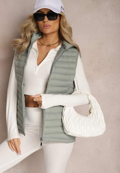 Szara Kamizelka z Pikowaniem Kapturem i Kieszeniami Kimes - Renee