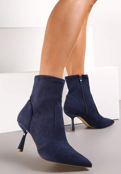 Botine Elegante Bleumarin pe Toc Stiletto din Imitatie de Camoscio Muri ...