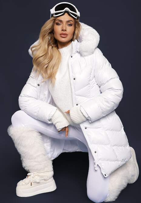 Jacheta Alba Matlasata cu Gluga Detasabila si Blanita Decorativa Ainoa ...