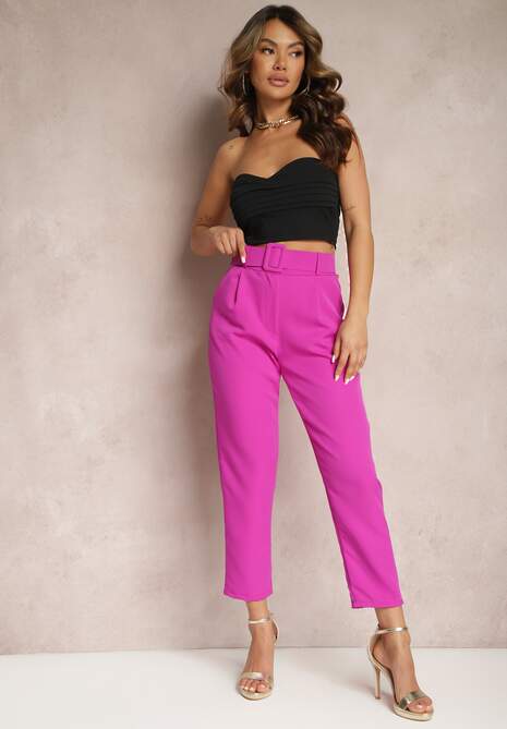 Fioletowe Spodnie z Paskiem Eudea - Renee