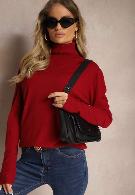 Bordowy Klasyczny Golf Longsleeve z Dodatkiem Wiskozy Leriona - Renee