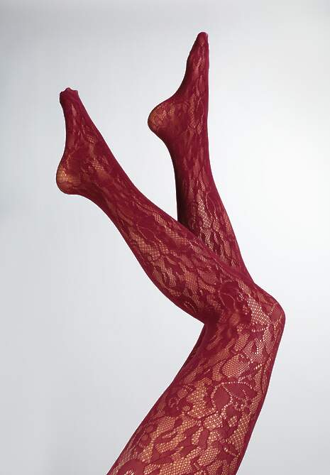 Bordowe Rajstopy Koronkowe w Eleganckim Stylu Fihanoriel - Renee