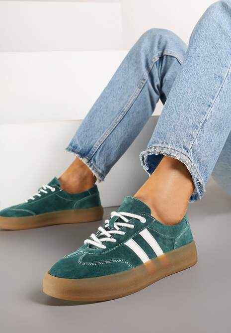 Ciemnozielone Sneakersy Klasyczne Tenisówki ze Skóry Naturalnej Alotia ...