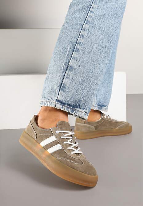 Ciemnobeżowe Sneakersy Klasyczne Tenisówki ze Skóry Naturalnej Alotia ...